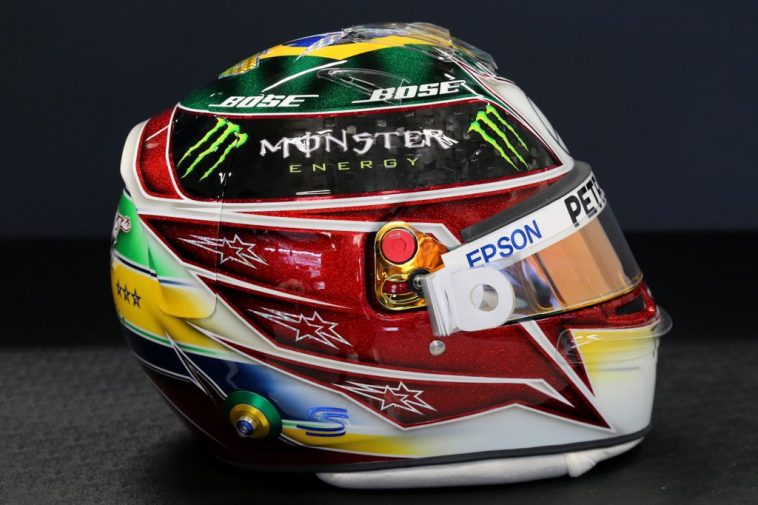 Lewis Hamilton présente son casque spécial GP du Brésil